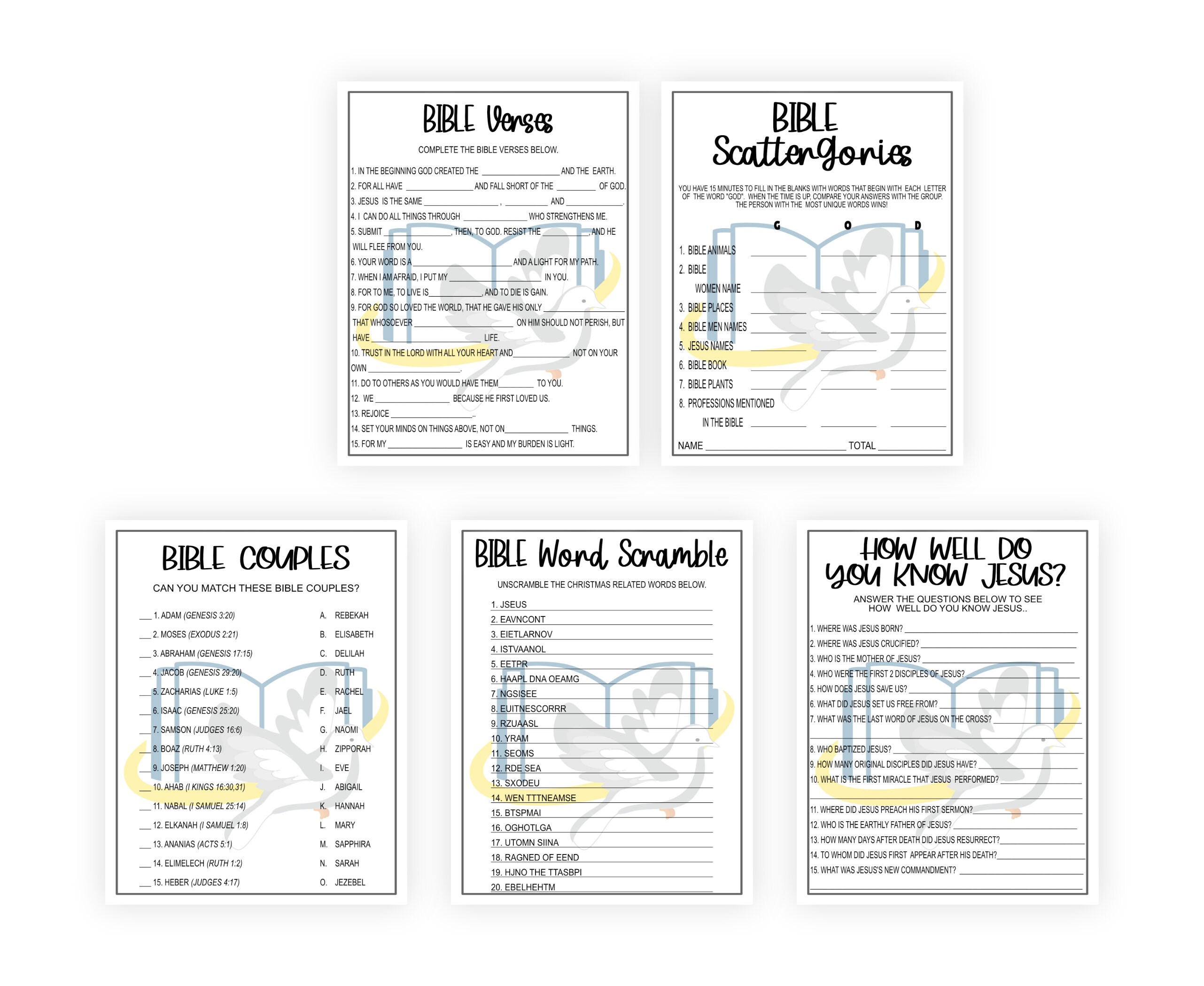 Bible Games Bundle Bible Study Games Bible Trivia Bible - Etsy