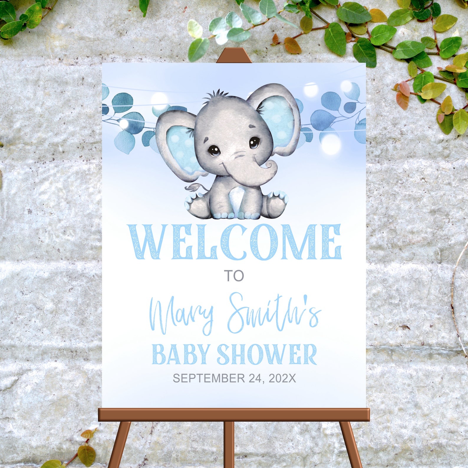Editable Blue Elephant Welcome Sign Baby Shower Elephant - Etsy