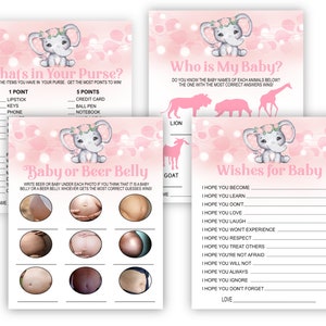 Pink Elephant Theme Baby Shower Game Bundle Pack, Pink Elephant ...