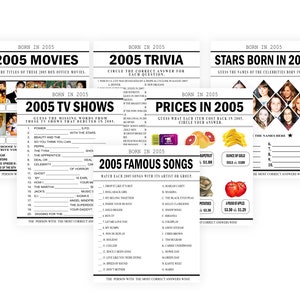 20th Birthday Party Games Born in 2005 Birthday Games Bundle 2005 ...