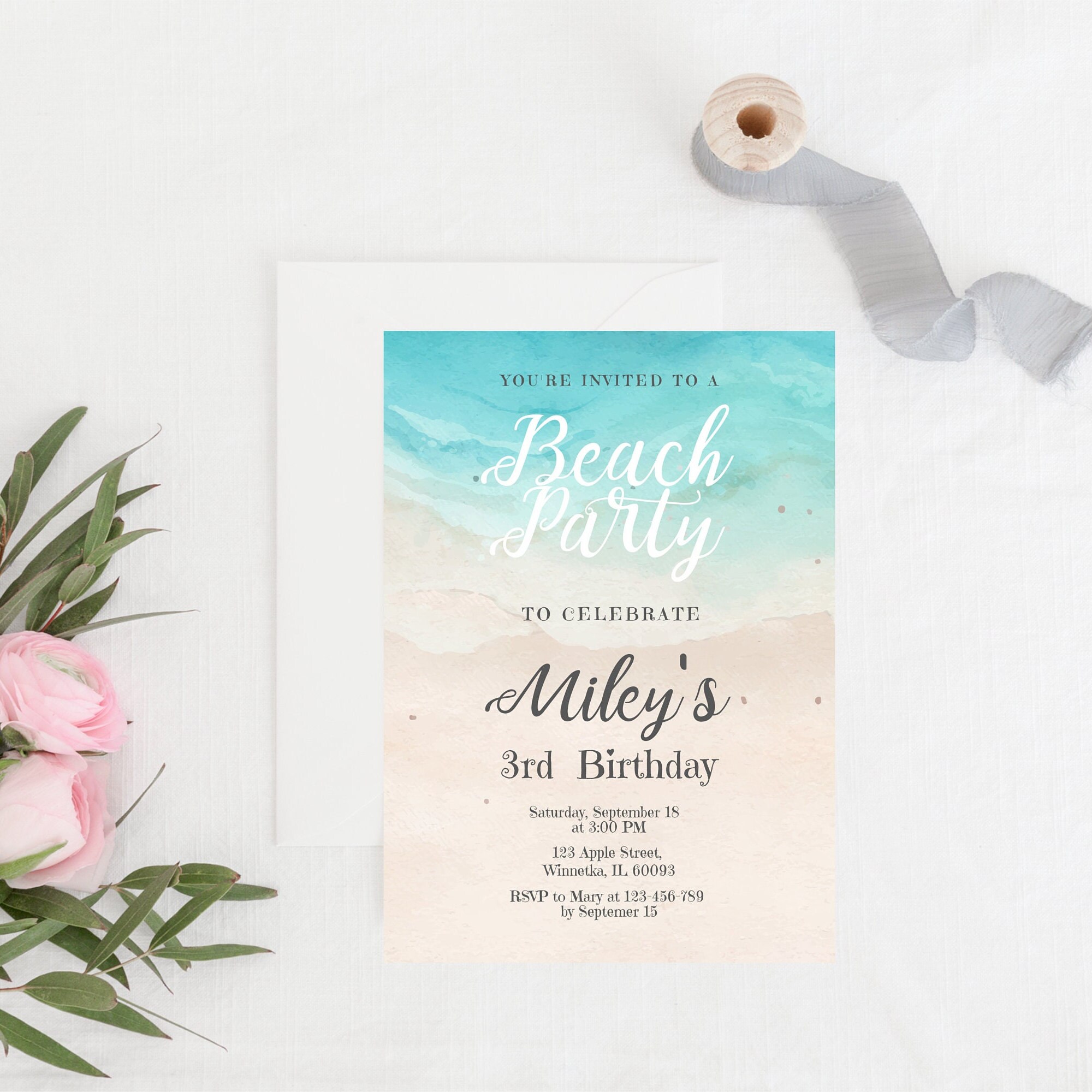 Editable Beach Birthday Invitation Any Age Ocean Birthday Invite ...