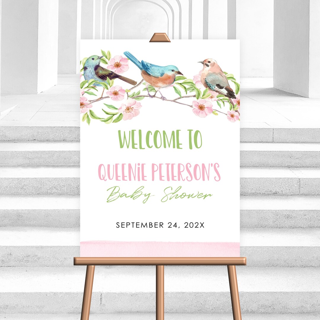 Editable Birds Welcome Sign Birdie Baby Shower Welcome Sign Decor ...