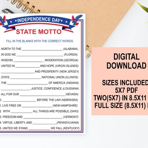 United States State Motto Independence Day Game, Fourth of July, Fun ...