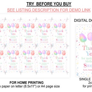 Editable Cotton Candy Thank You Tag Pink Colorful Cotton Candy Thank ...