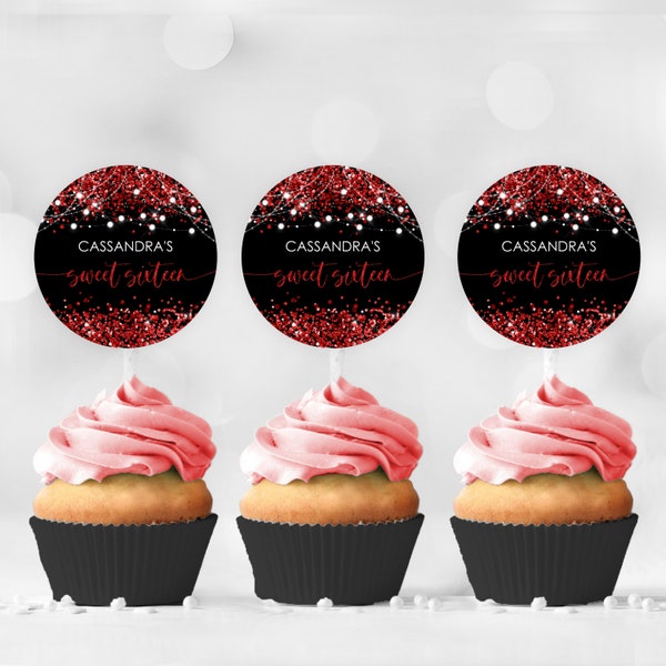 Red and Black Cupcake Topper - Etsy