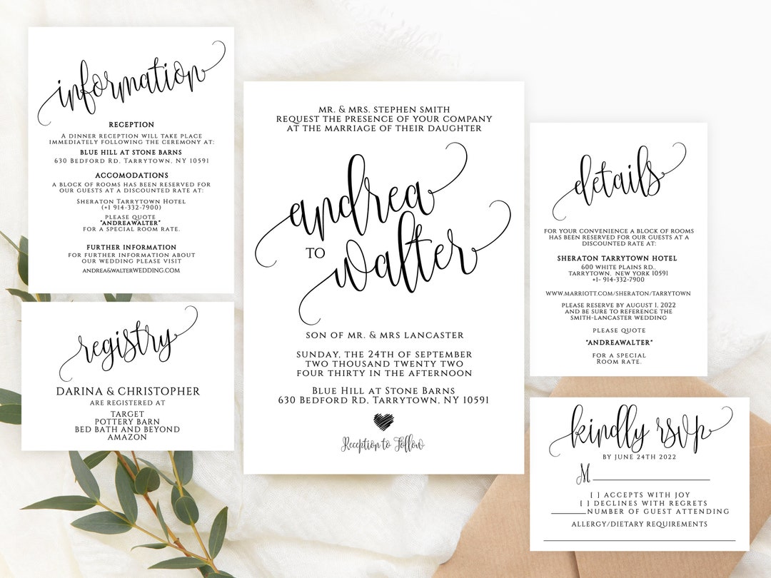 Editable Modern Wedding Invitation Template White Wedding Invitation ...