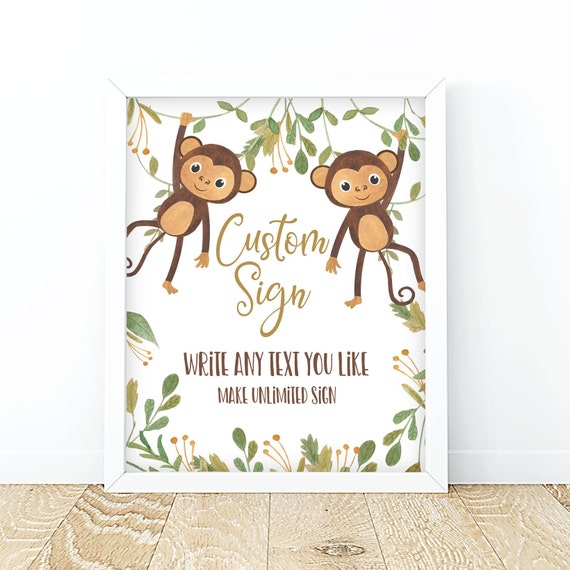 Editable Monkey Custom Sign PRINTABLE Monkey Baby Shower - Etsy