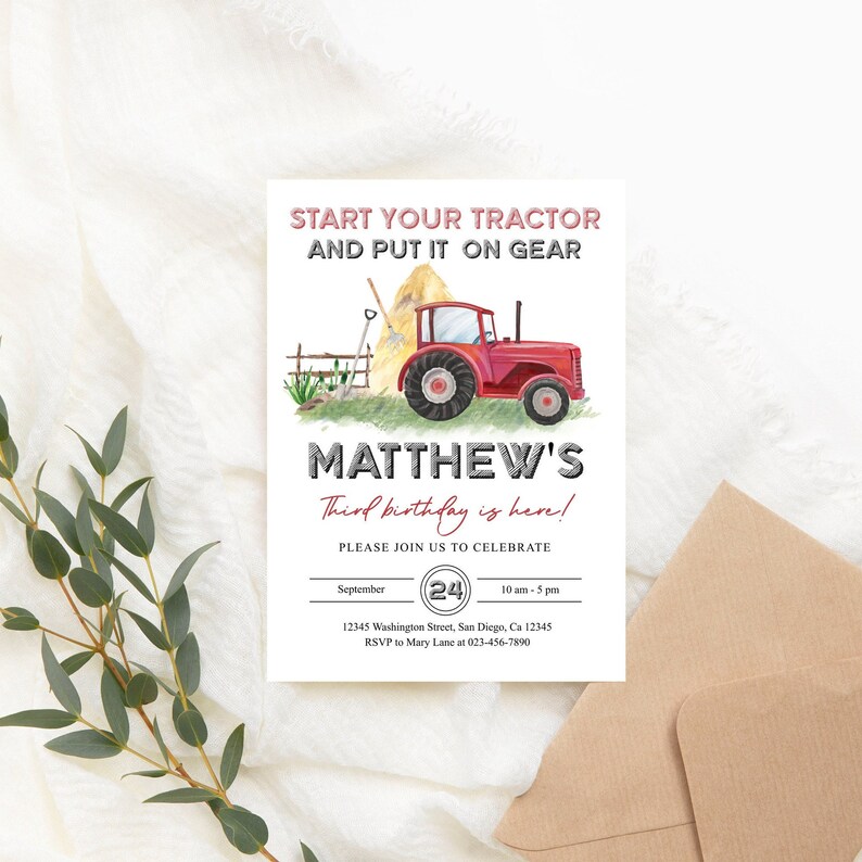 Editable Red Tractor Birthday Invitation Tractor Birthday - Etsy