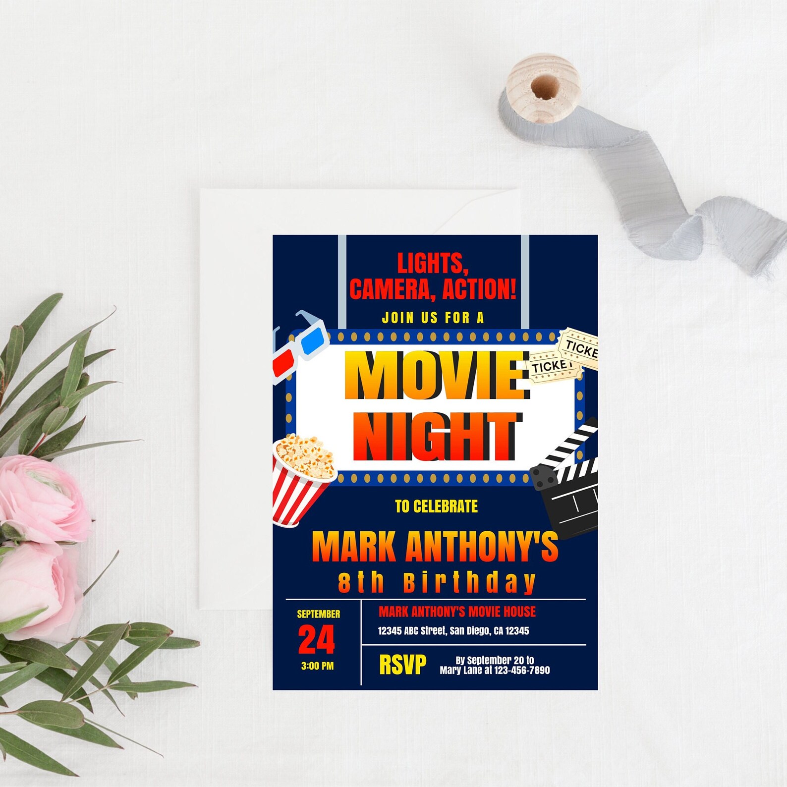 Editable Movie Birthday Party Invitation Movie Night Party Invitation ...