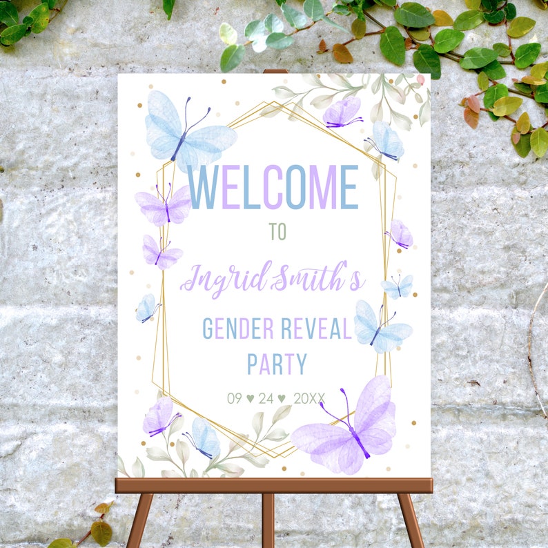 Editable Butterfly Welcome Sign Blue Purple Welcome Sign - Etsy