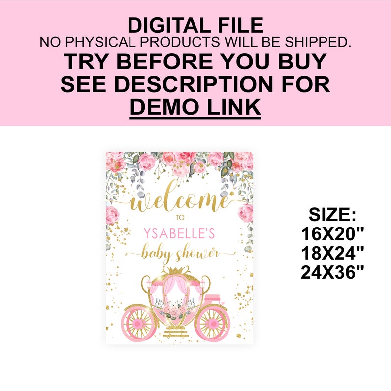 Editable Princess Welcome Sign Princess Baby Shower Welcome - Etsy