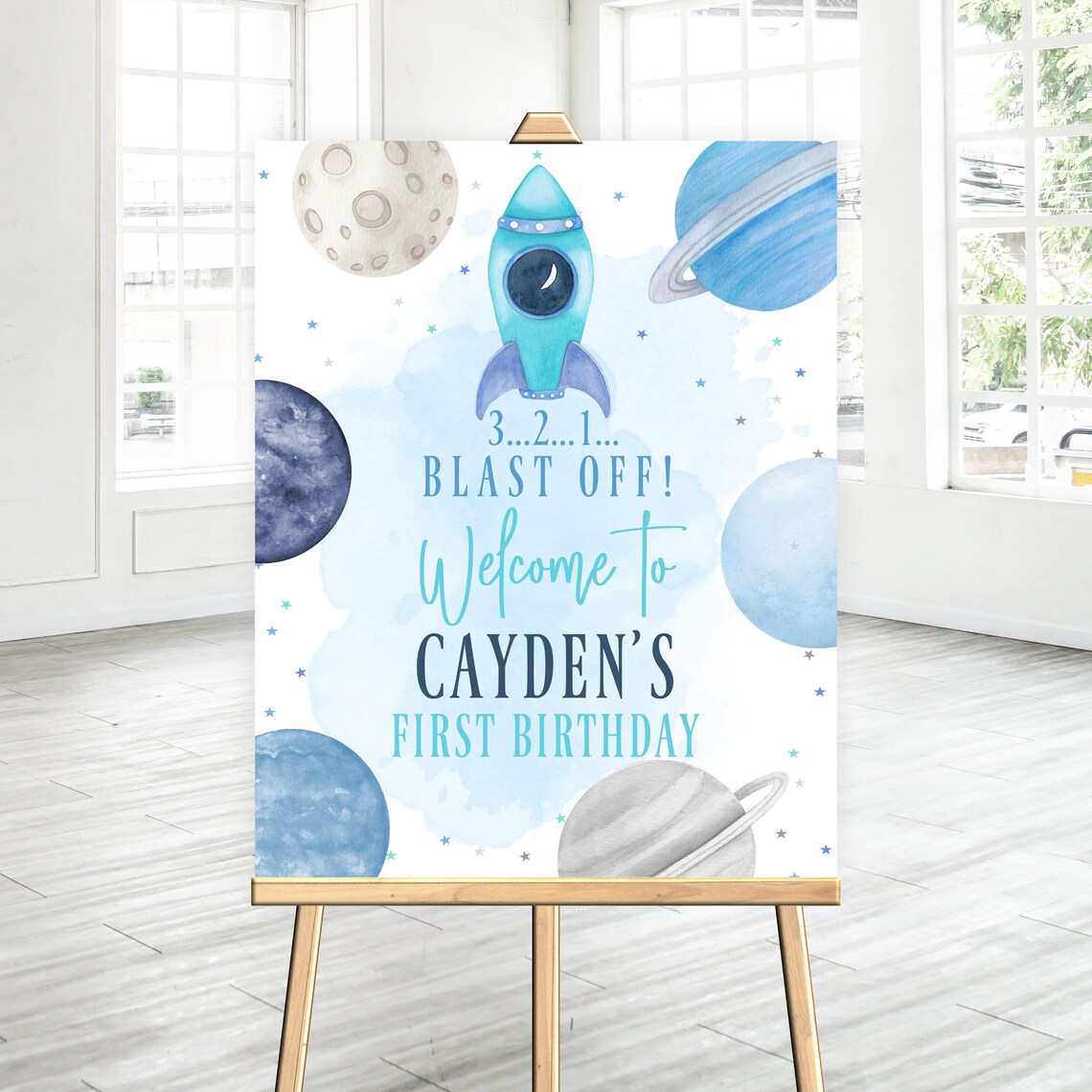 Editable Outer Space Welcome Sign, Galaxy Boy Birthday Party Decor ...