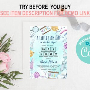 Editable Science Baby Shower Invitation Scientist Theme Baby Shower ...
