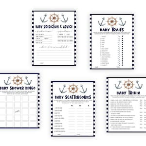 Nautical Baby Shower Game Bundle Blue Nautical Shower Games Navy Blue ...