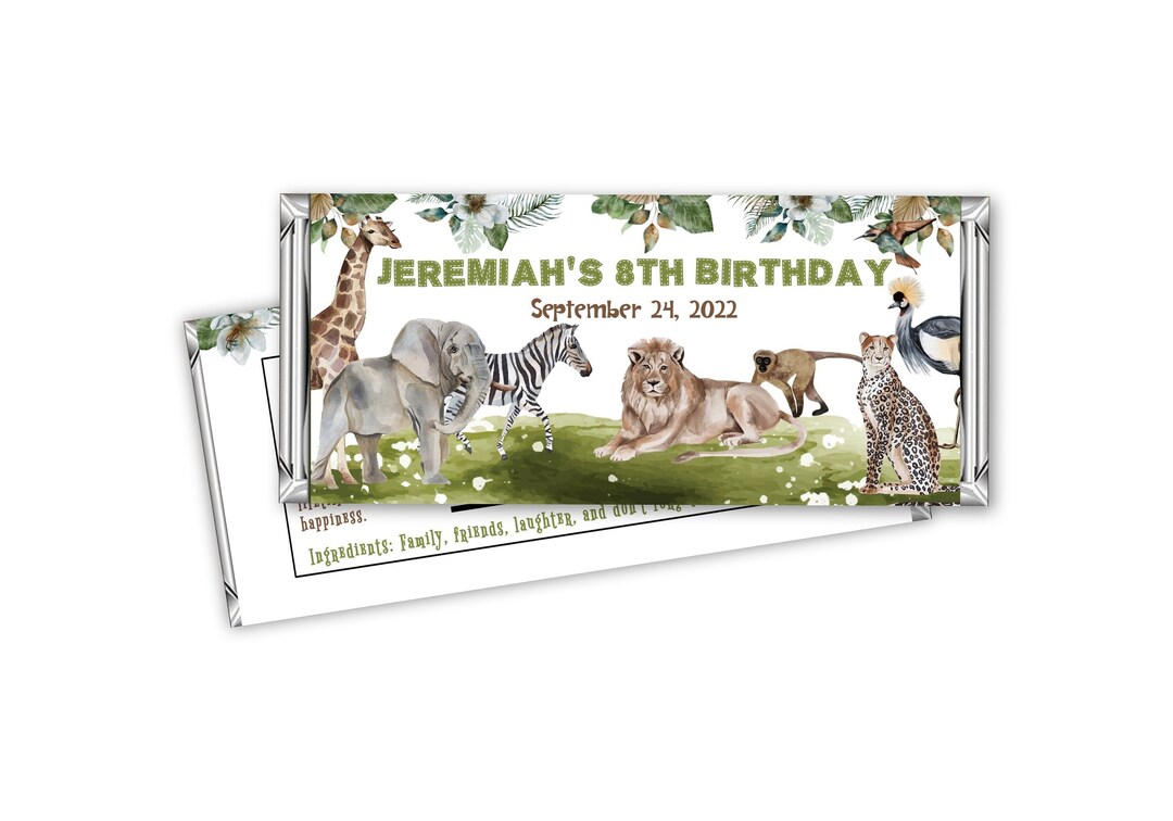Editable Jungle Animals Birthday Candy Bar Wrapper Birthday Party ...