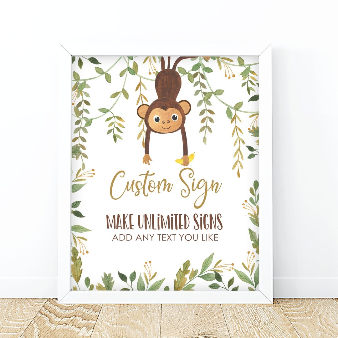 Editable Monkey Party Sign Decor One Boy Baby Shower Birthday Party ...