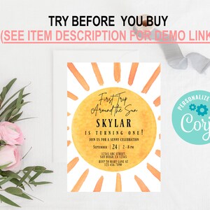 Editable First Trip Around the Sun Birthday Invitation First - Etsy