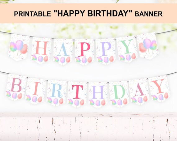 Cotton Candy Happy Birthday Banner Sign Birthday Flag Garland - Etsy