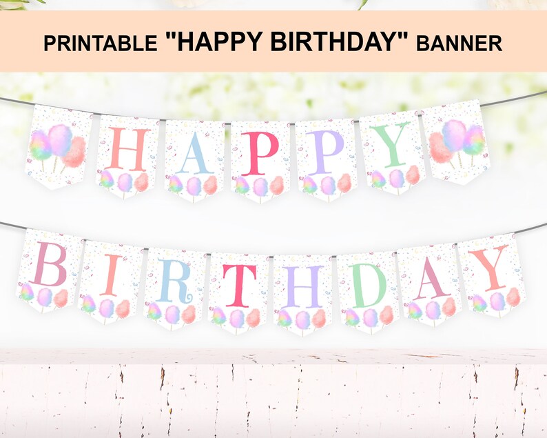 Cotton Candy Happy Birthday Banner Sign Birthday Flag Garland - Etsy
