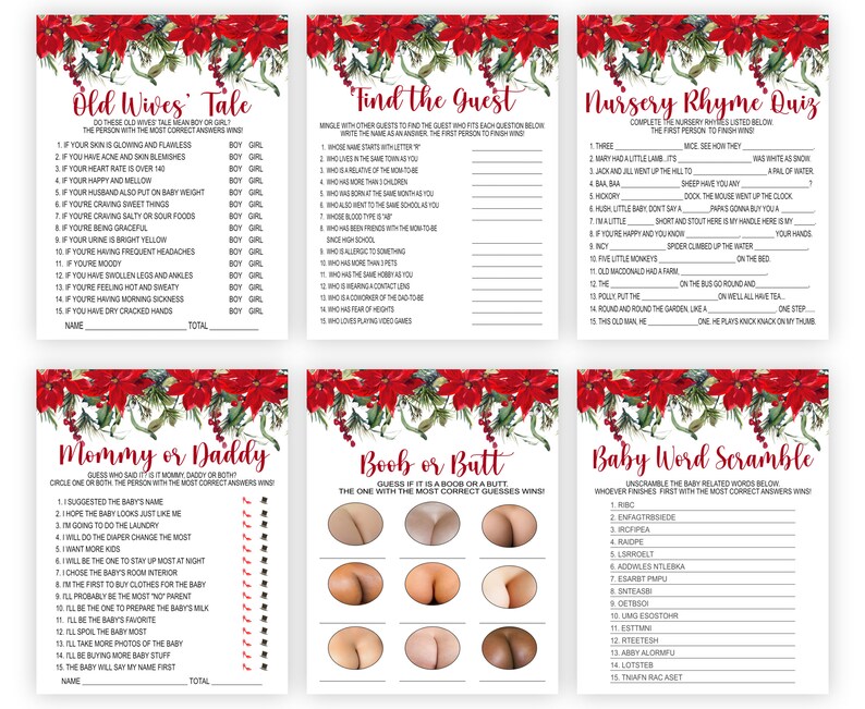 Christmas Baby Shower Games Bundle Package Christmas Theme - Etsy
