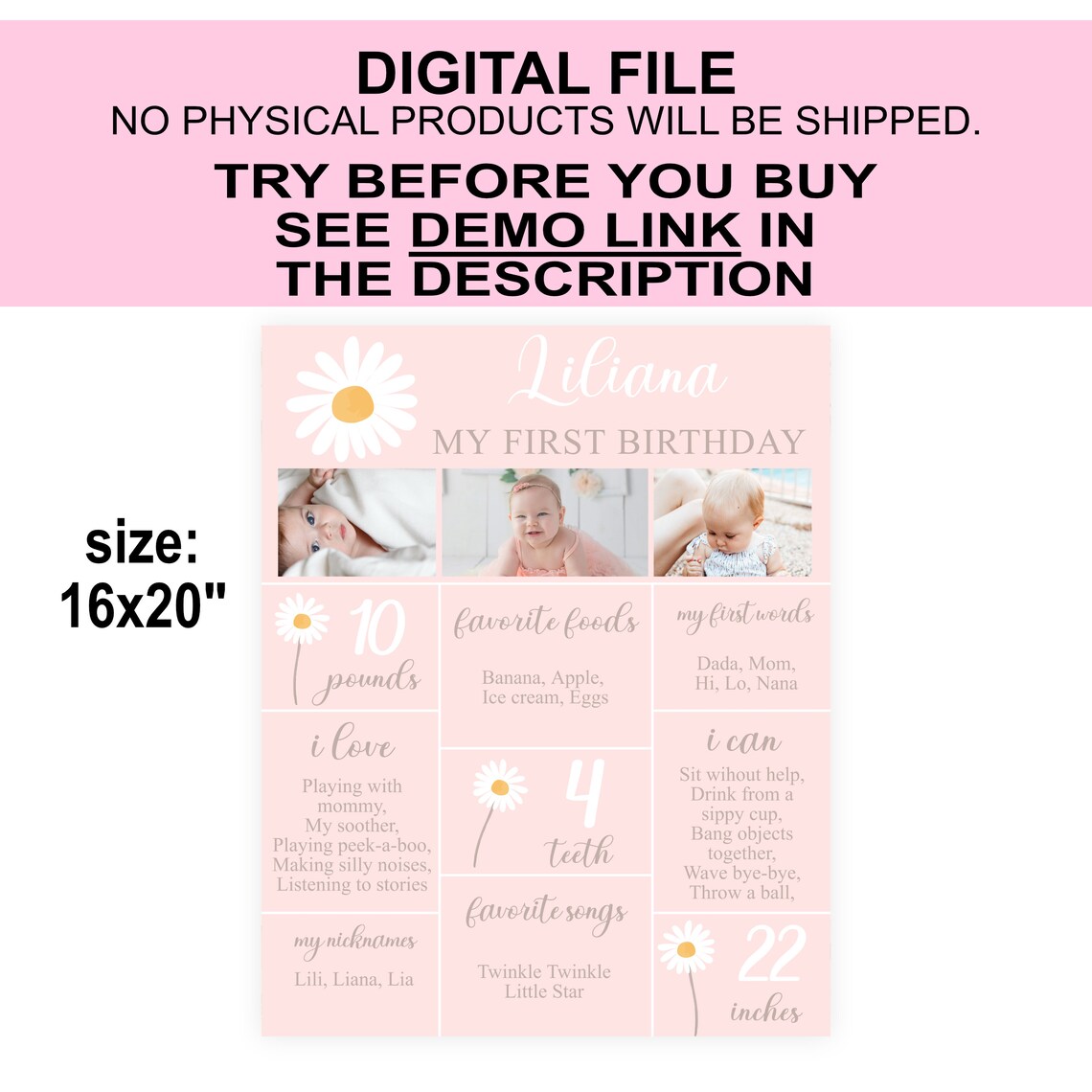 Editable Daisy Birthday Milestones Sign Daisy Boho First - Etsy