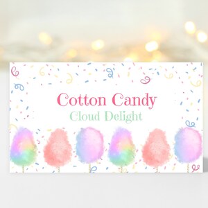 Editable Cotton Candy Food Labels Tent Card Food Card Table Tent Card ...