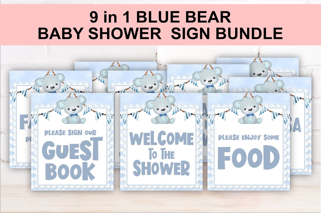 Blue Bear Baby Shower Signs Baby Boy Baby Shower Table Decor - Etsy