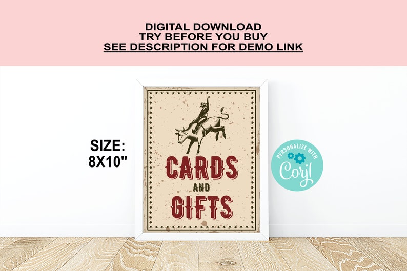 Rodeo Cards and Gifts Sign Table Decor Birthday Party Sign Baby Shower ...