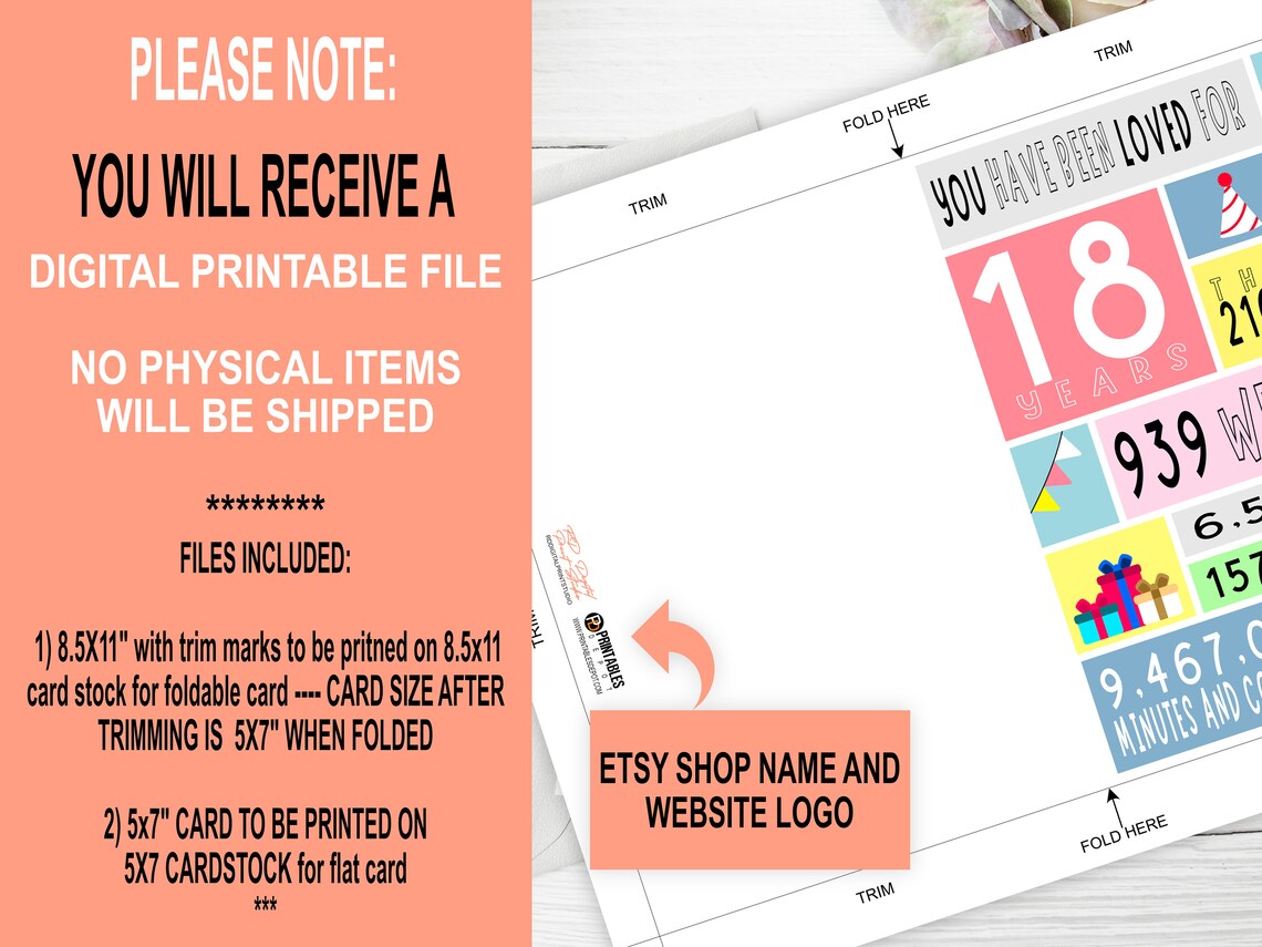 18th Birthday Printable card 18th Birthday Card Greeting | Etsy