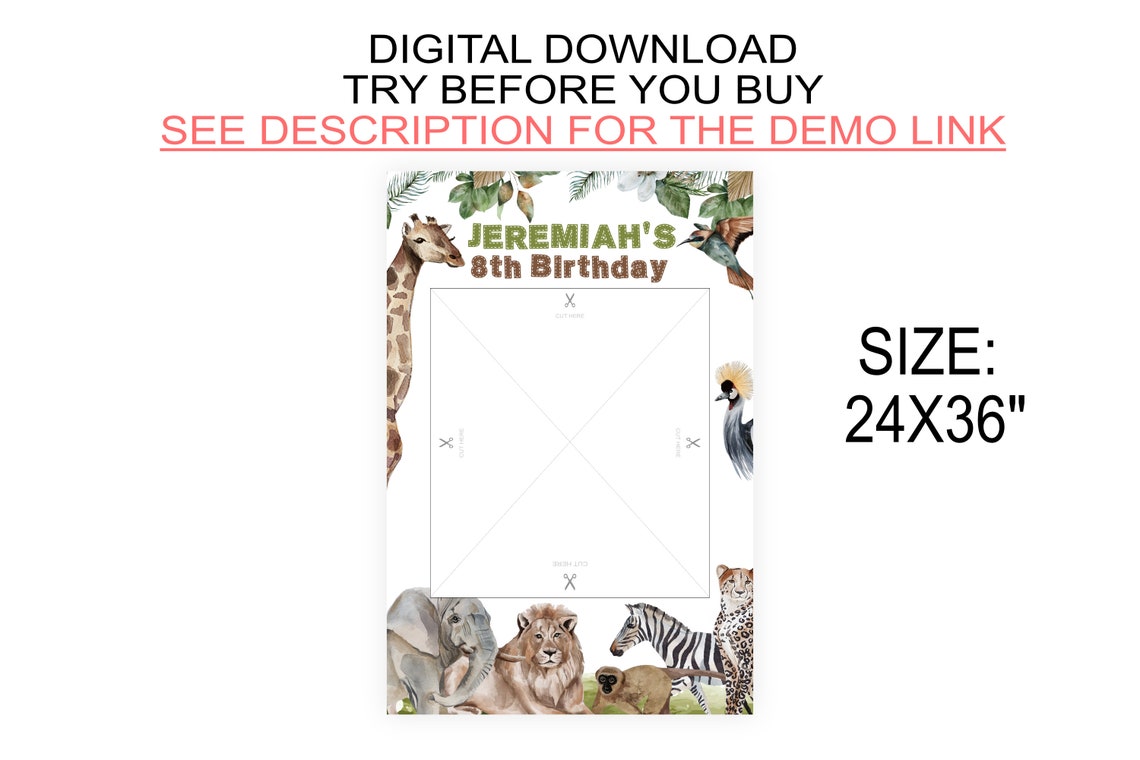 Editable Jungle Photo Frame Booth Sign Birthday Prop Jungle Animals ...