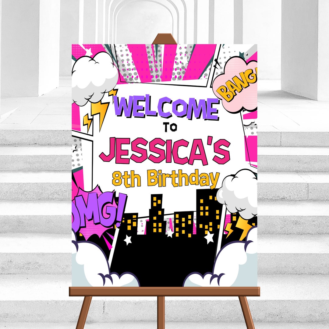 Editable Hero Welcome Sign Party Masked Girl Birthday Bash Sign Decor ...