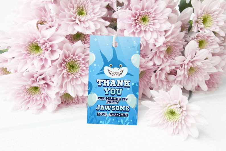 Editable Shark Birthday Thank You Favor Gift Tags (printable Corjl ...