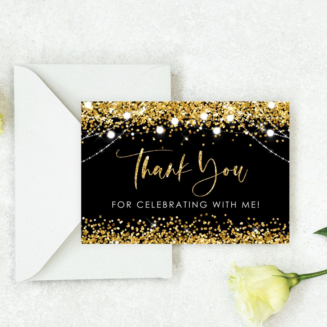 Editable Gold Black Thank You Card PRINTABLE Template Gold - Etsy