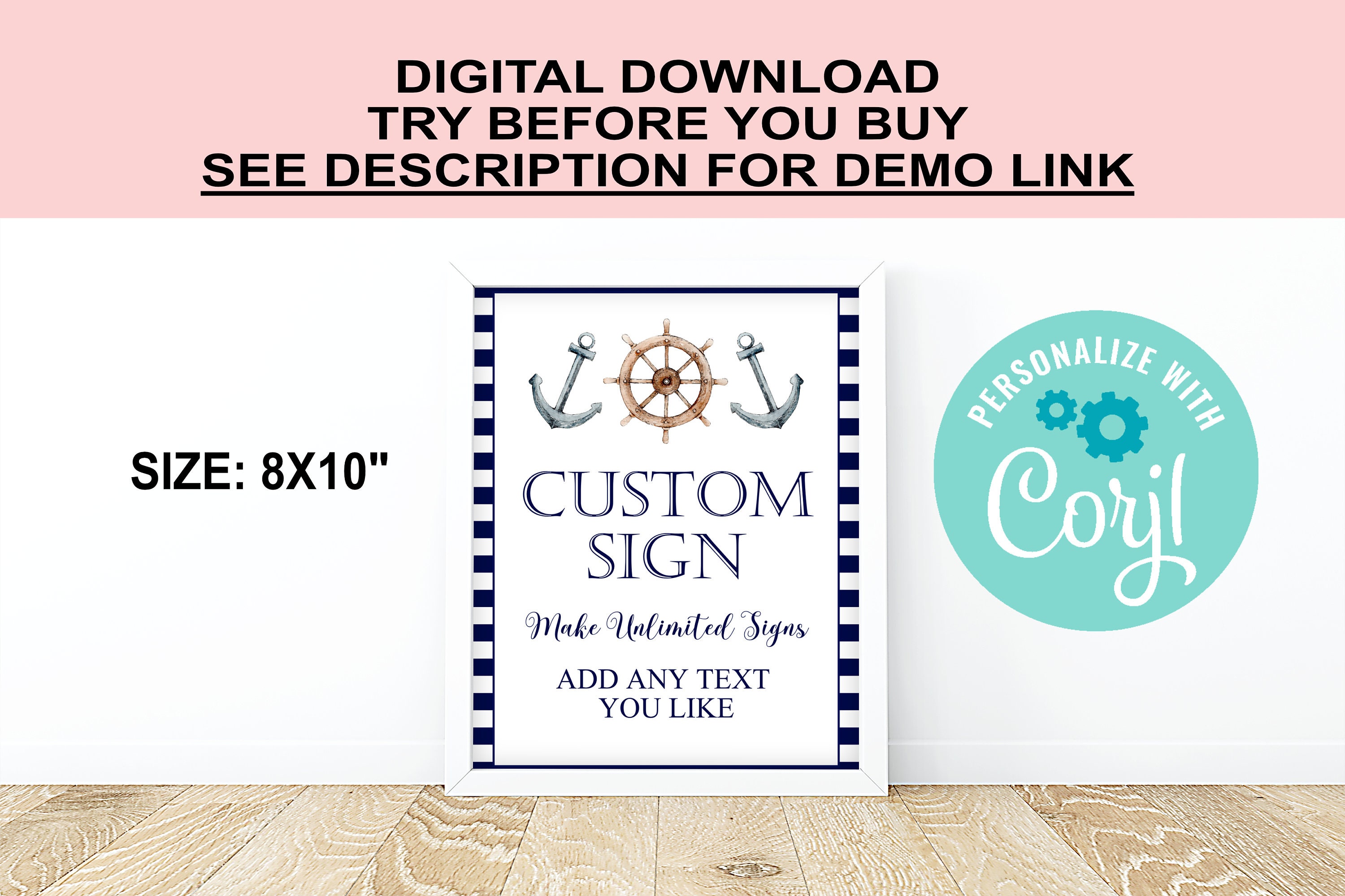 Editable Custom Sign Nautical Baby Shower Bridal Shower Blue Nautical ...