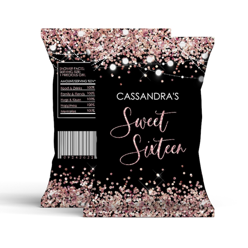 Editable Rose Gold Chip Bag Label PRINTABLE Rose Gold Glitter Chip Bag ...