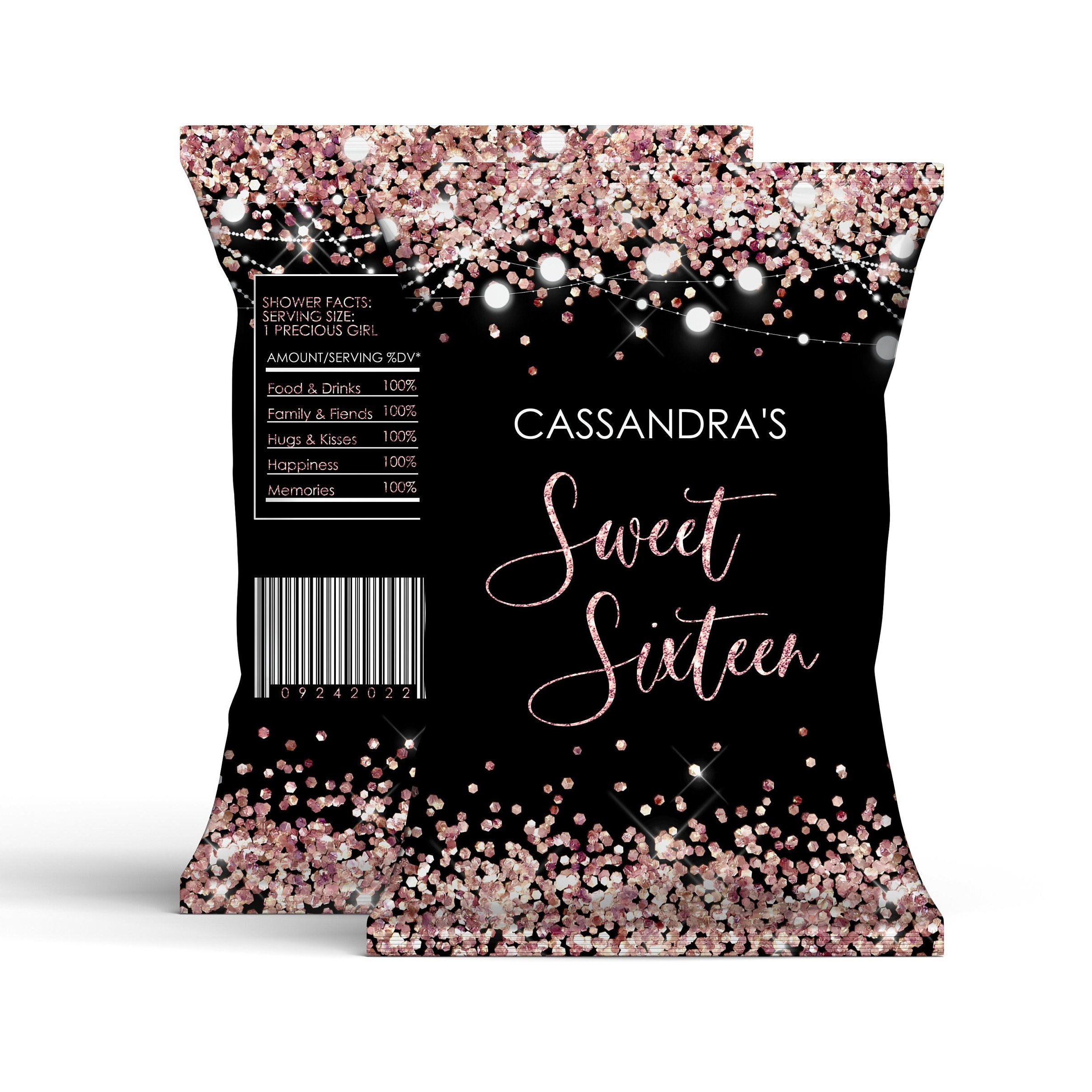 Editable Rose Gold Chip Bag Label PRINTABLE Rose Gold Glitter Chip Bag ...