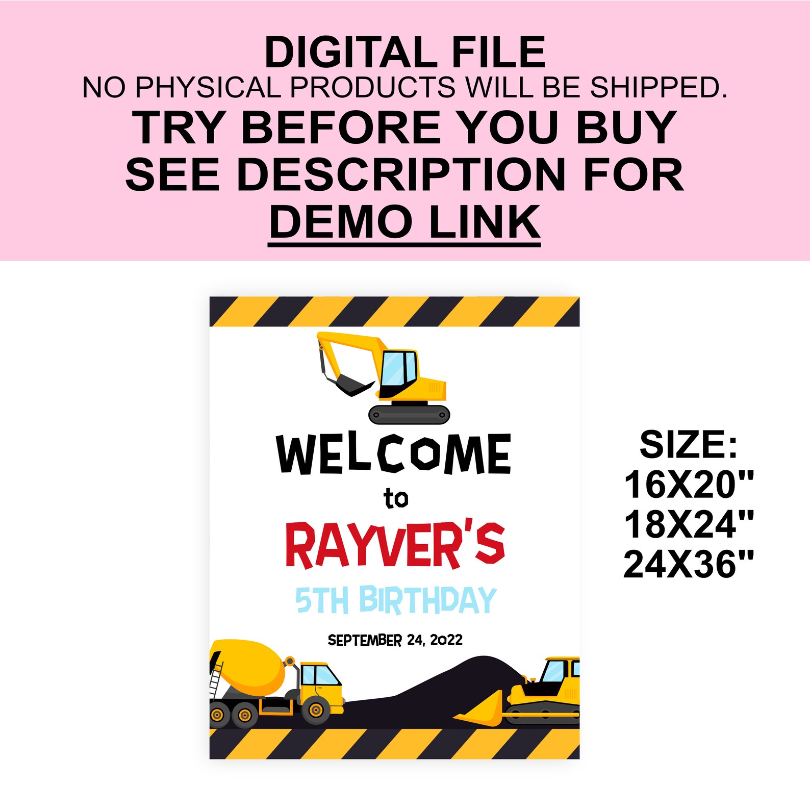 Editable Construction Welcome Sign Party Construction Birthday Party ...