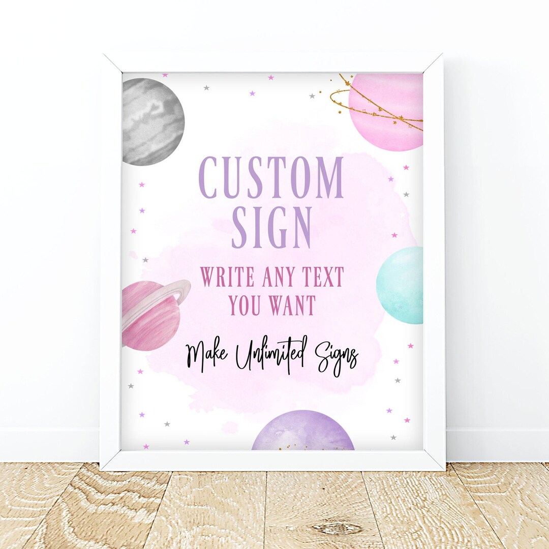 Editable Outer Space Custom Sign PRINTABLE Galaxy Pink Purple Planets ...