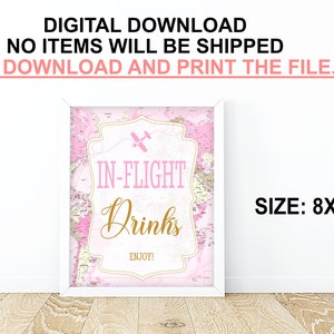 In-flight Drinks Party Sign Travel Pink Map Adventure Sign Baby Shower ...
