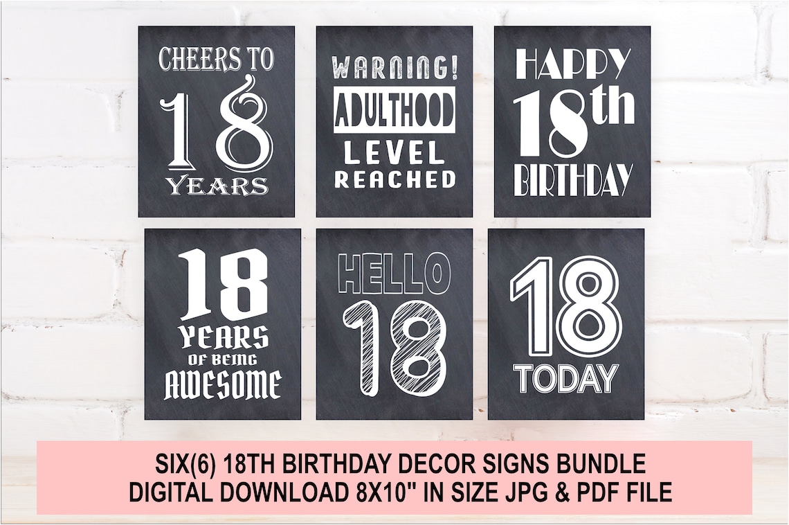 18th Birthday Signs Decor Bundle Birthday Party - Etsy Ireland