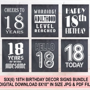 18th Birthday Signs, Decor, Bundle, Birthday Party Decorations, 18th ...