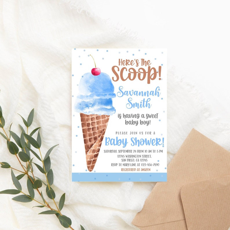 Editable Ice Cream Baby Shower Invitation Blue Ice Cream Baby - Etsy