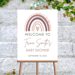 Editable Boho Rainbow Welcome Sign Minimal Simple Baby Shower Welcome ...