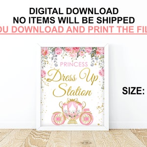 Princess Dress up Station Sign Birthday Party PRINTABLE Princess ...