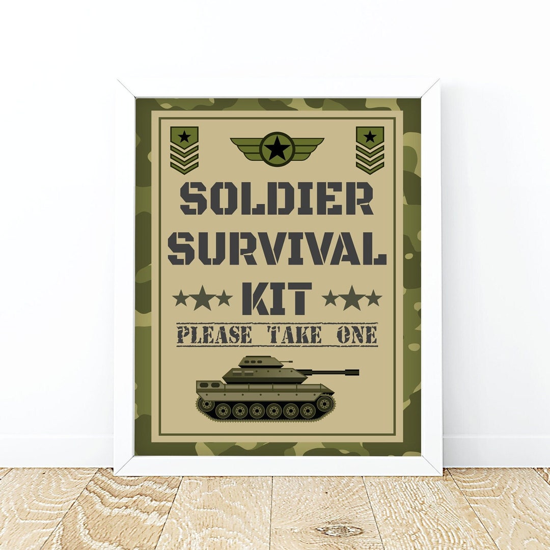Camo Survival Kit Sign Table Decor Birthday Party Sign Favor Sign Give ...