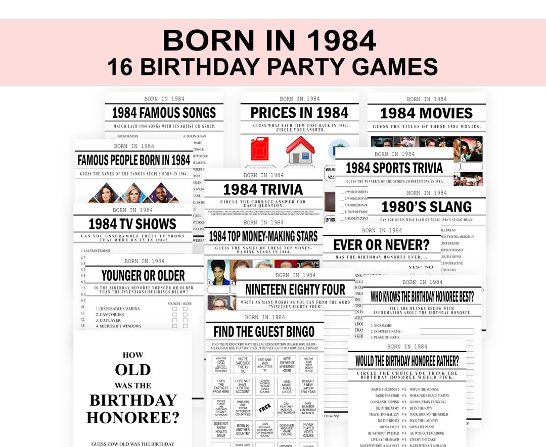 41st Birthday Games Printable Born in 1984 Party Activities Bundle 1984 ...