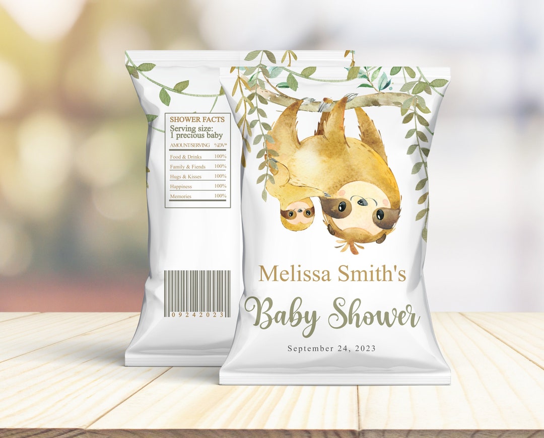 Editable Sloth Chip Bag Label Baby Shower Party Favor Giveaway Slow ...