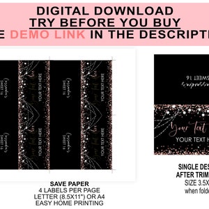 Editable Rose Gold Glitter Black Food Labels Tent Card Food - Etsy