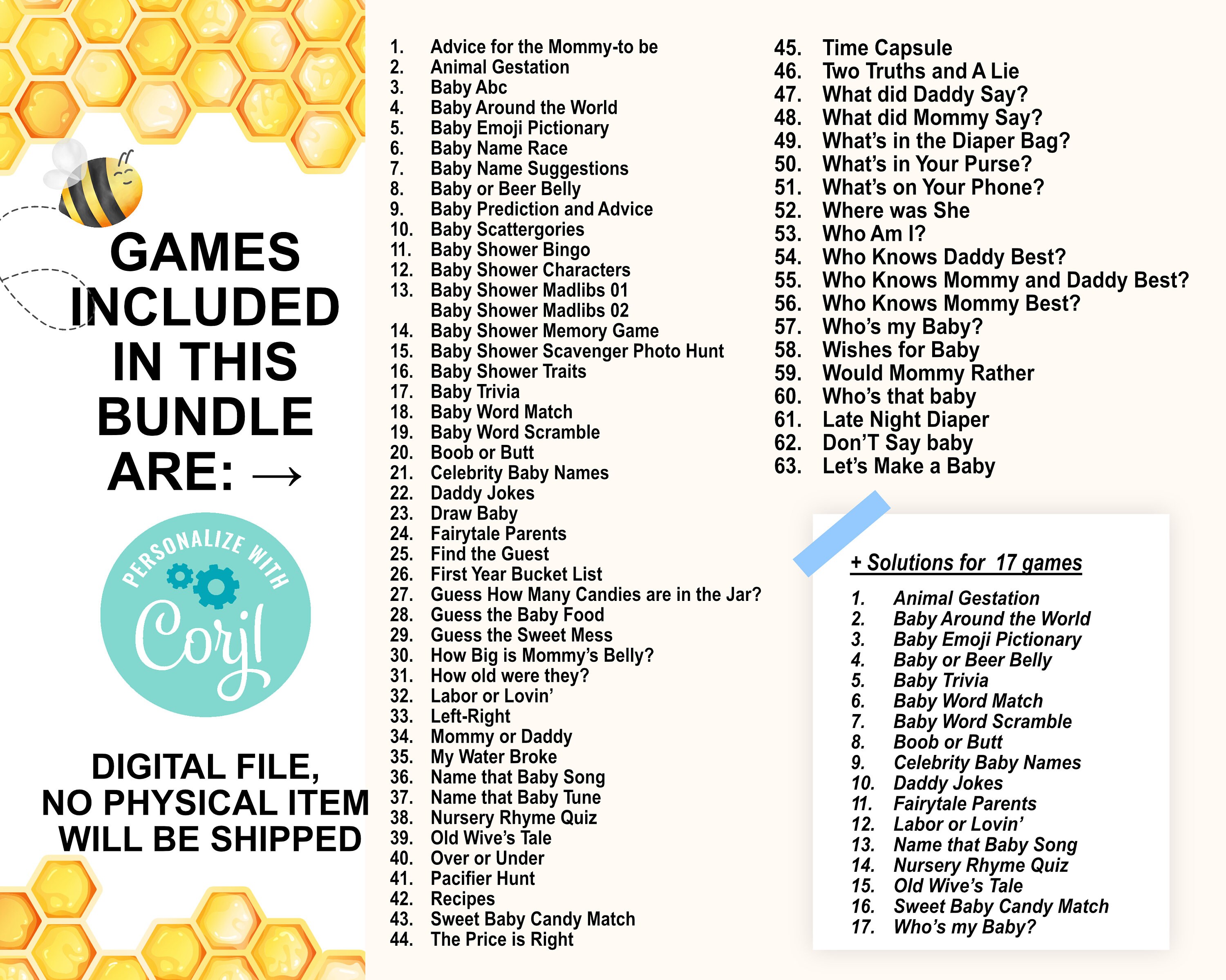 Editable Bee Baby Shower Games Bundle, Yellow Honey Bee Baby Sprinkle ...