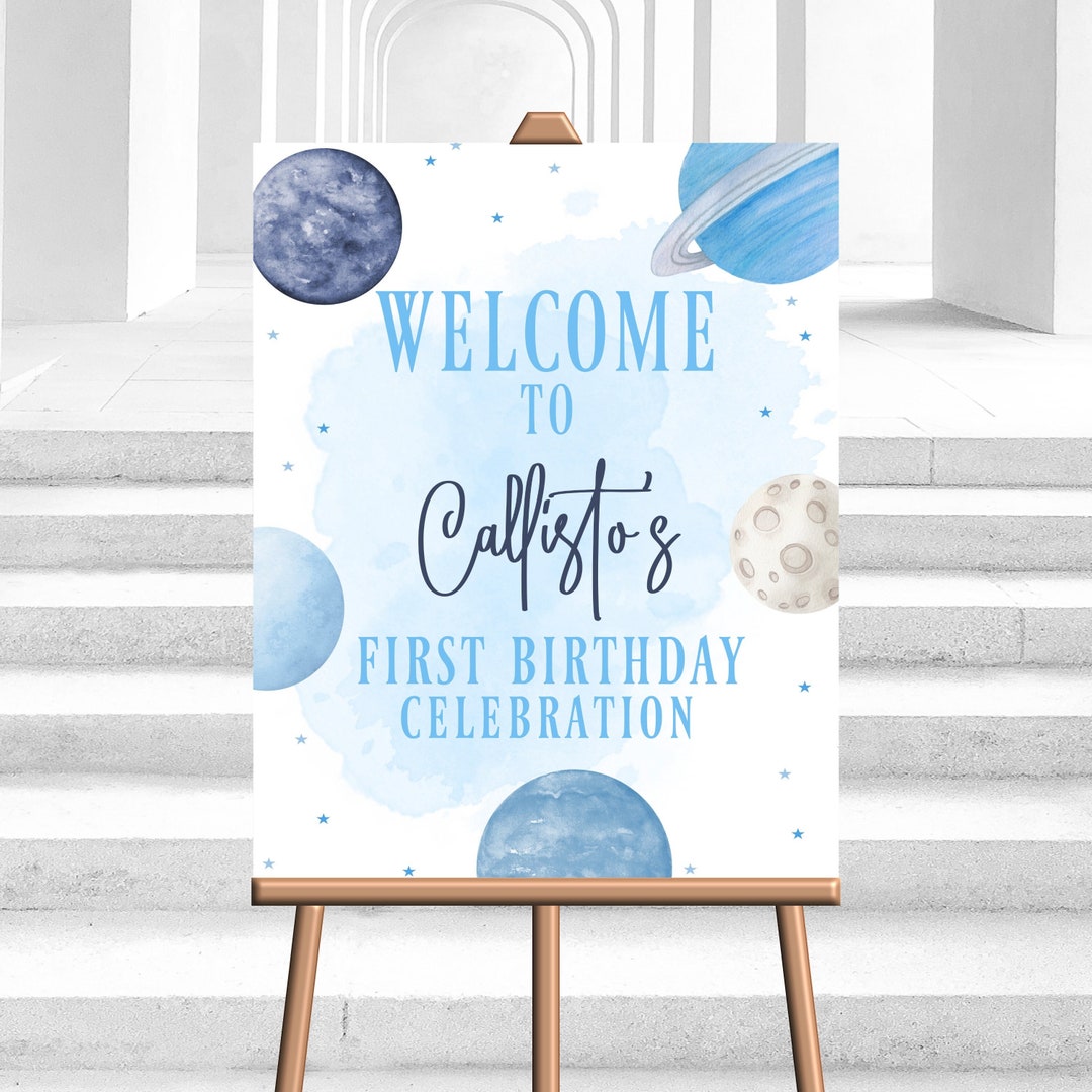 Editable Outer Space Welcome Sign Boy Blue Galaxy Blue Planets Universe ...